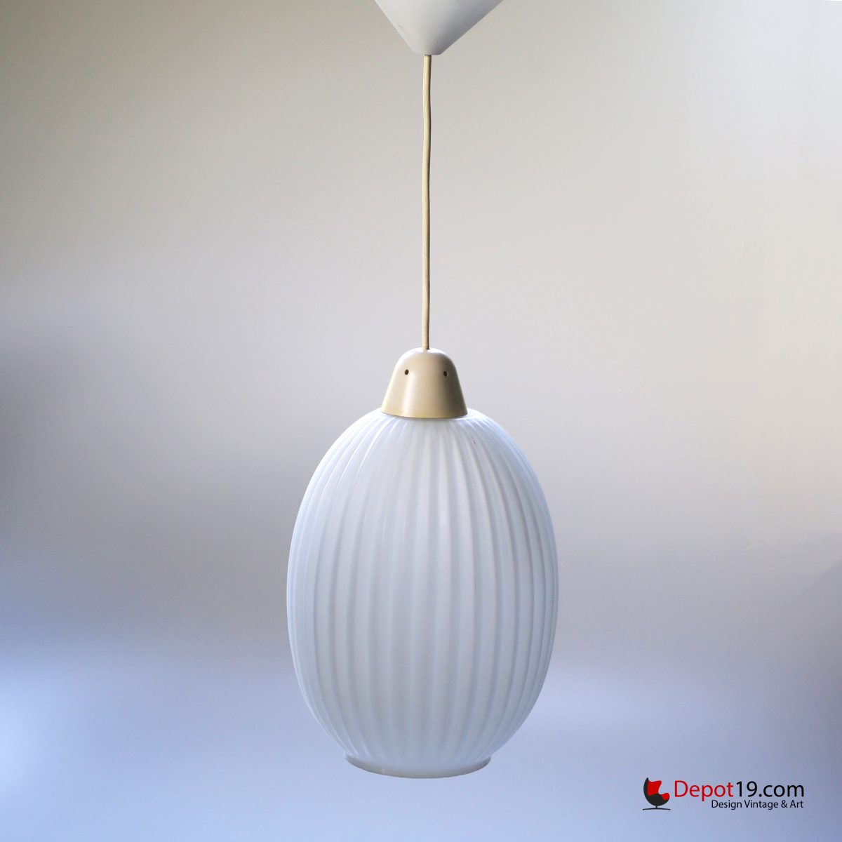 Philips Louis Kalff hanglamp geribbeld glas Vintage 1950s - Depot19.com